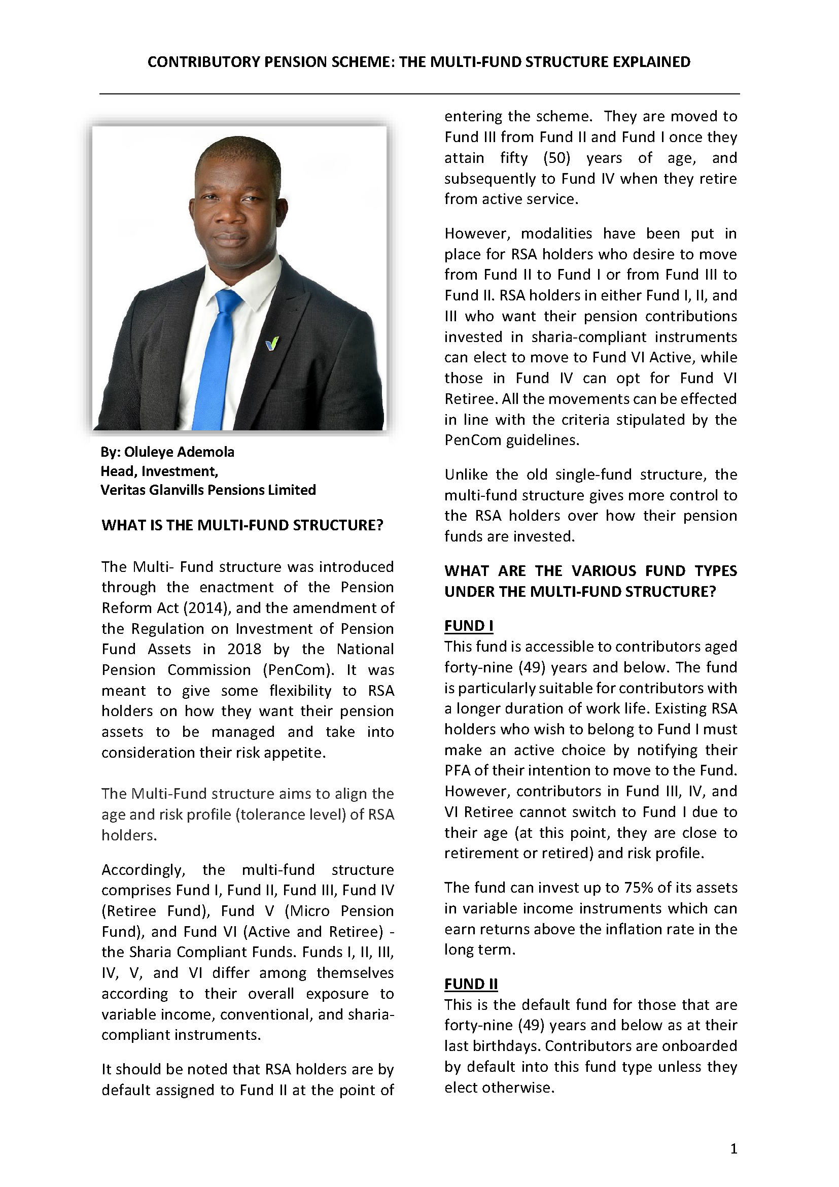 THE MULTI-FUND STRUCTURE EXPLAINED - Veritas Glanvills Pensions